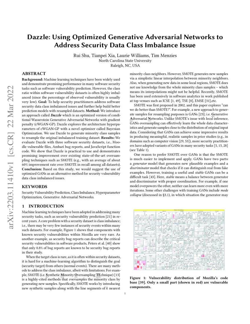 Dazzle Using Optimized Generative Adversarial Networks To Address Security Data Class Imbalance 