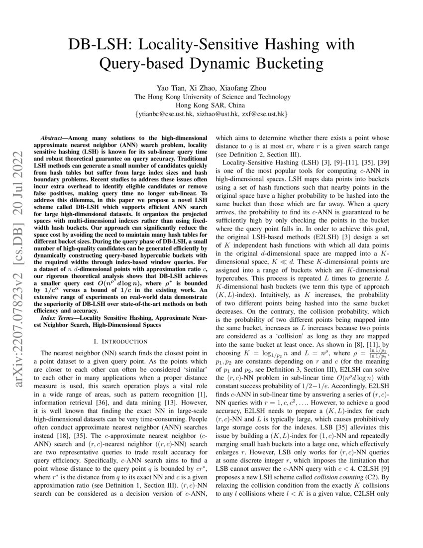 DB-LSH: Locality-Sensitive Hashing with Query-based Dynamic Bucketing | DeepAI