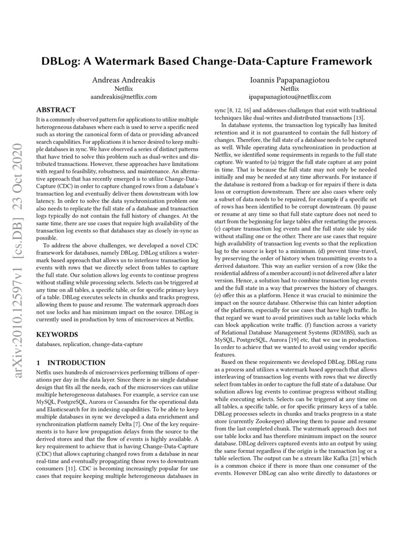 DBLog: A Watermark Based Change-Data-Capture Framework | DeepAI