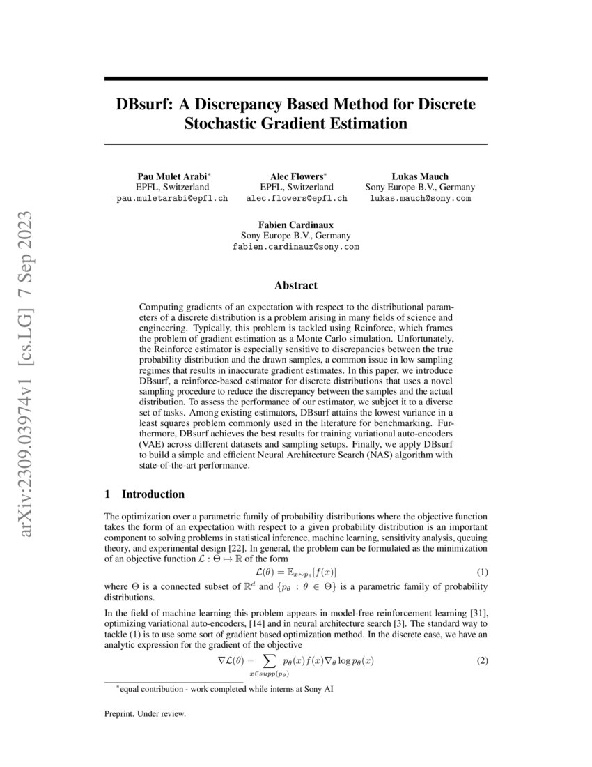 Dbsurf A Discrepancy Based Method For Discrete Stochastic Gradient Estimation Deepai