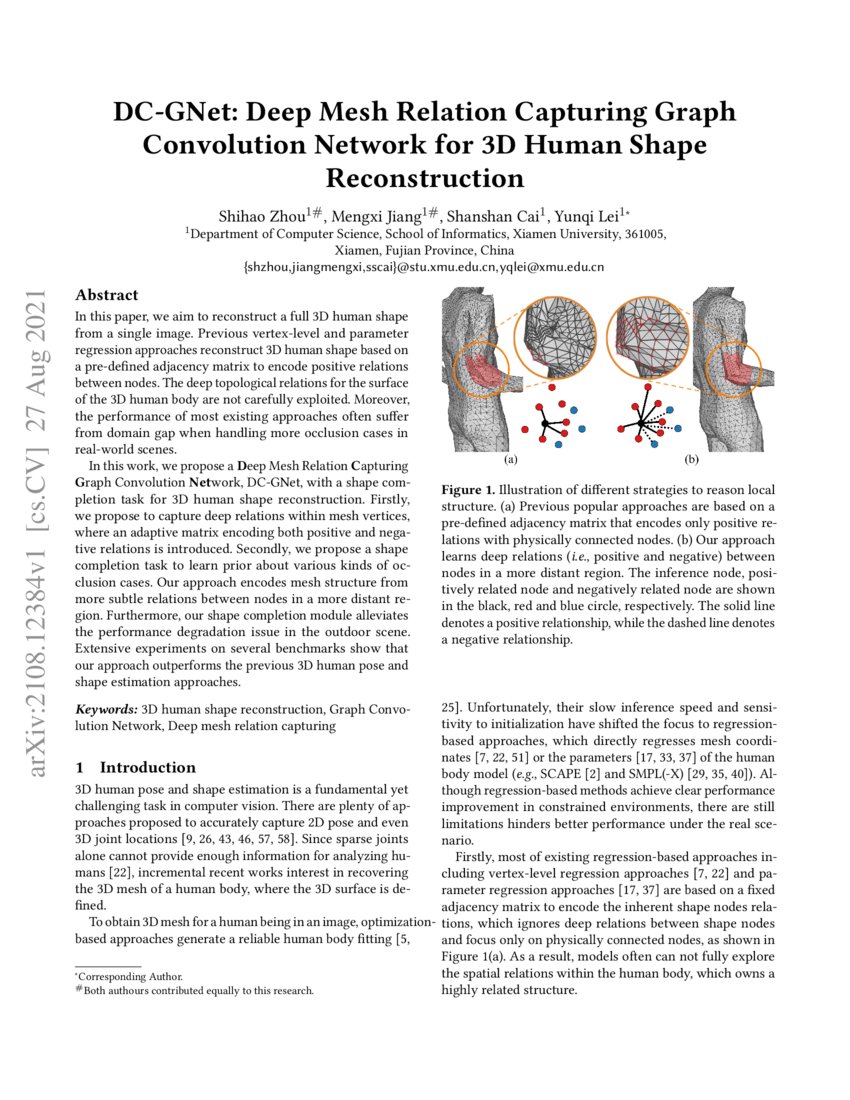 DC-GNet: Deep Mesh Relation Capturing Graph Convolution Network for 3D Human Shape ...