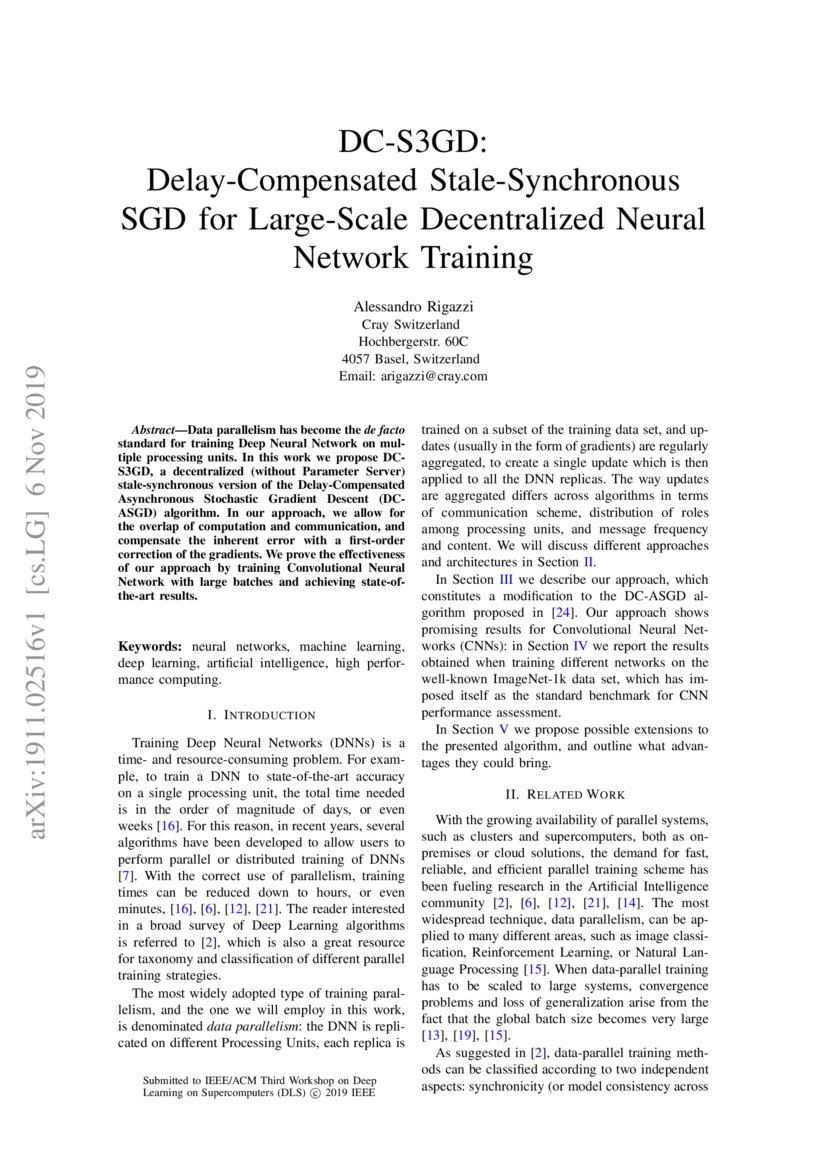 DC-S3GD: Delay-Compensated Stale-Synchronous SGD for Large-Scale Decentralized Neural Network ...