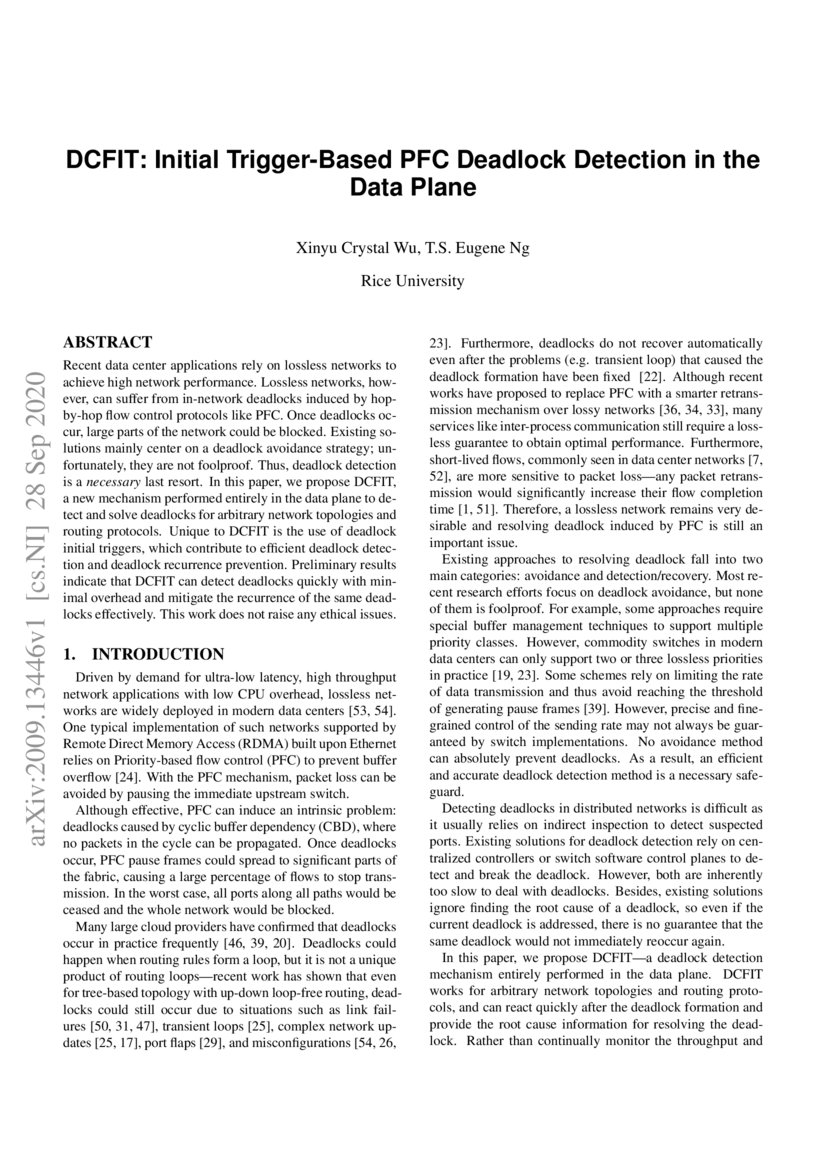 DCFIT: Initial Trigger-Based PFC Deadlock Detection in the Data Plane ...