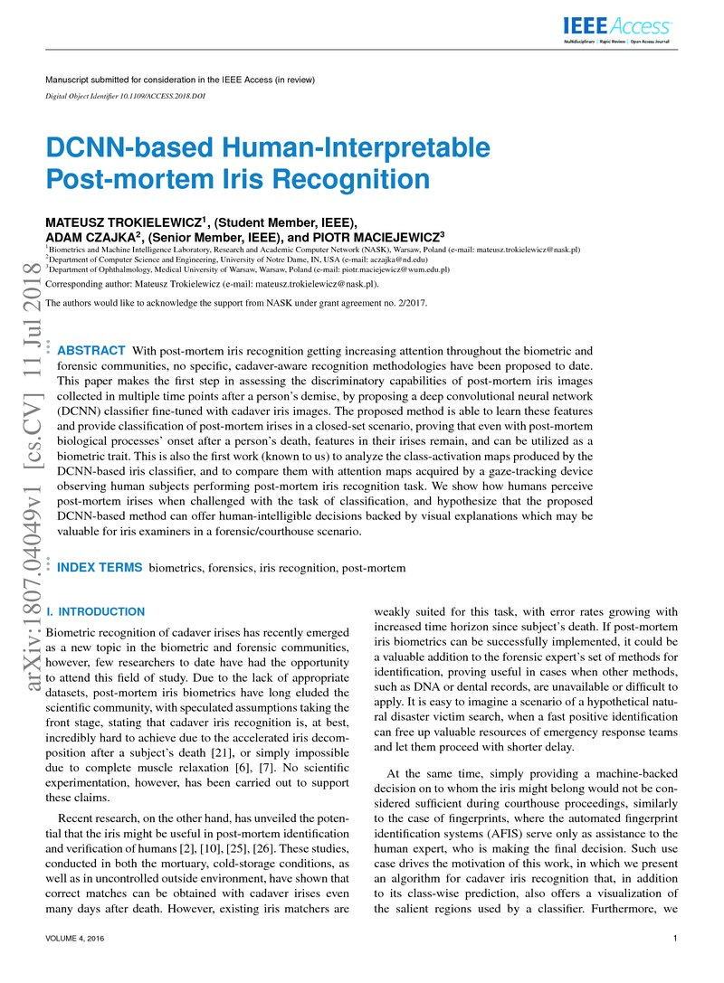 DCNN-based Human-Interpretable Post-mortem Iris Recognition | DeepAI