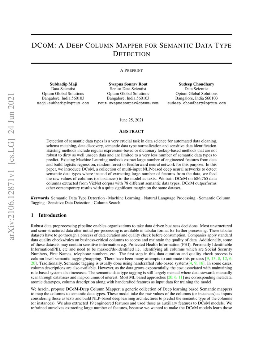 DCoM: A Deep Column Mapper for Semantic Data Type Detection | DeepAI