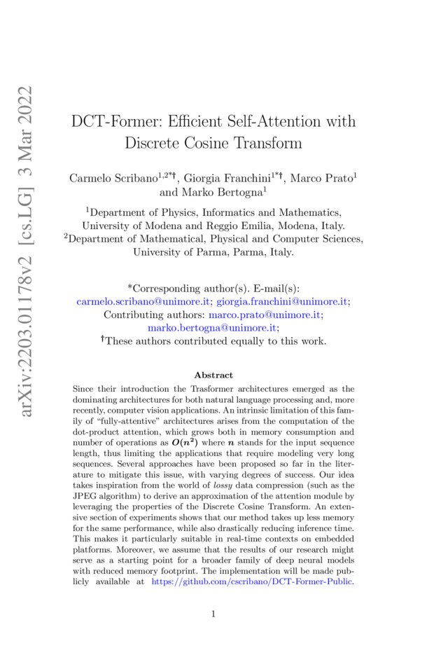 DCT-Former: Efficient Self-Attention with Discrete Cosine Transform ... DCT-Former: Efficient Self-Attention with Discrete Cosine Transform ...