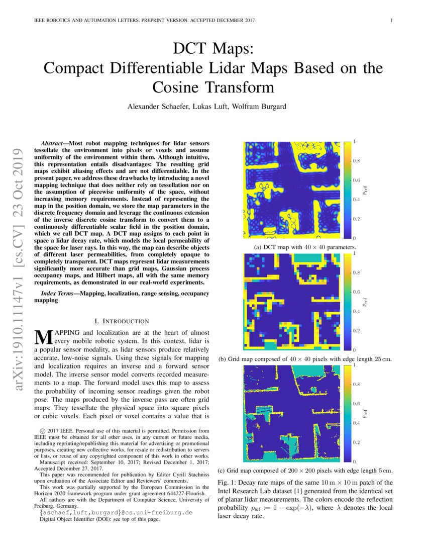DCT Maps: Compact Differentiable Lidar Maps Based on the Cosine Transform | DeepAI