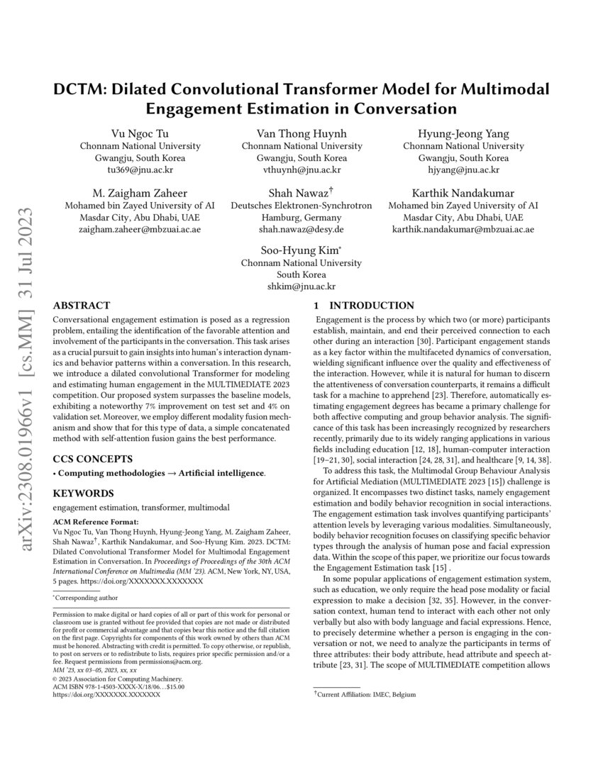 Dctm Dilated Convolutional Transformer Model For Multimodal Engagement Estimation In