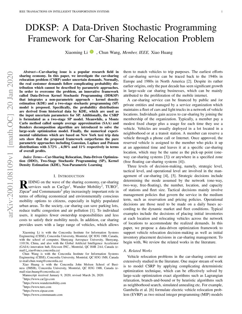 Ddksp A Data Driven Stochastic Programming Framework For Car Sharing Relocation Problem Deepai