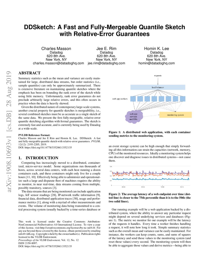 DDSketch: A fast and fully-mergeable quantile sketch with relative ...