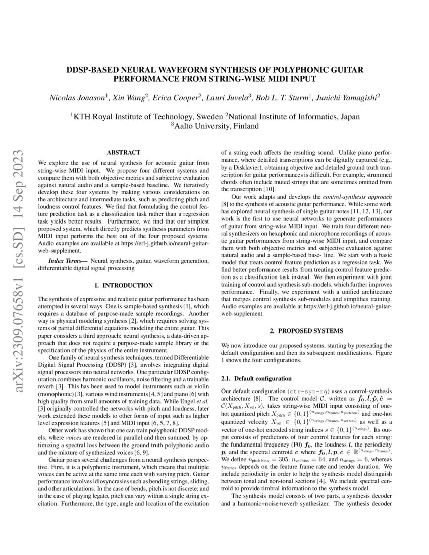 DDSP-based Neural Waveform Synthesis of Polyphonic Guitar Performance from String-wise MIDI ...
