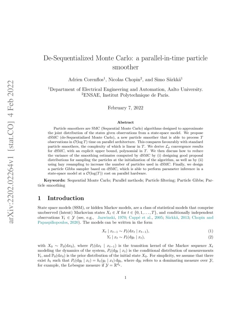 De-Sequentialized Monte Carlo: a parallel-in-time particle smoother | DeepAI