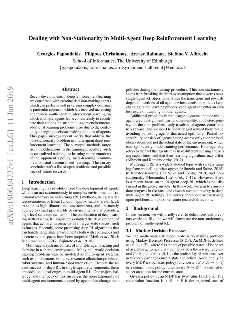 Dealing With Non Stationarity In Multi Agent Deep Reinforcement Learning Deepai