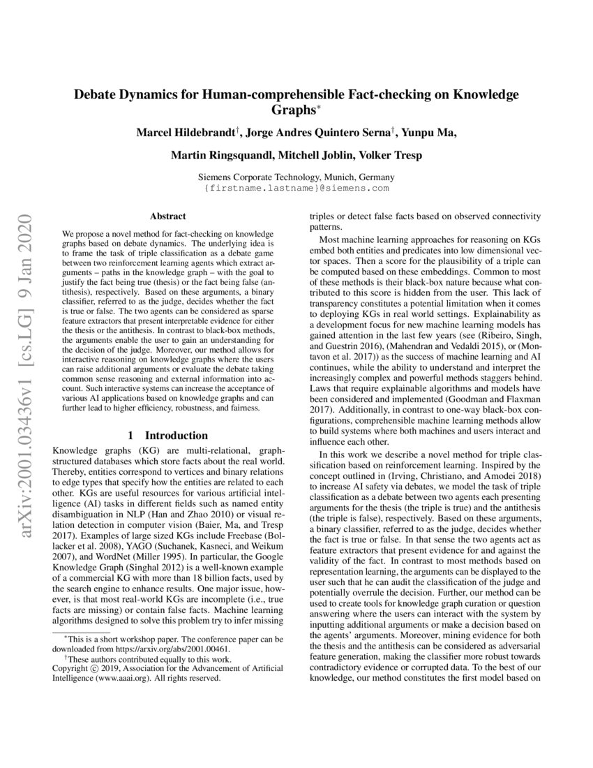 Debate Dynamics for Human-comprehensible Fact-checking on Knowledge ...