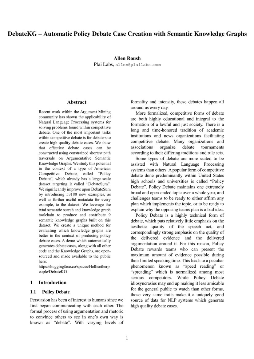 DebateKG: Automatic Policy Debate Case Creation with Semantic Knowledge ... DebateKG: Automatic Policy Debate Case Creation with Semantic Knowledge ...
