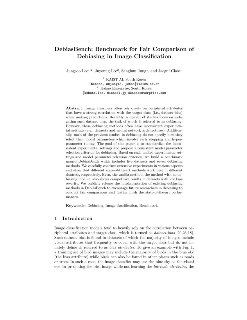 DebiasBench: Benchmark for Fair Comparison of Debiasing in Image ...