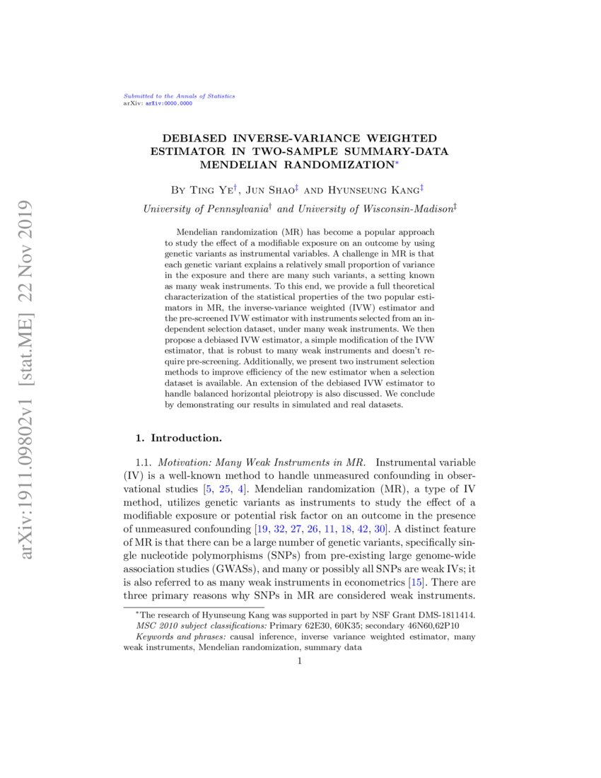 Debiased Inverse-Variance Weighted Estimator in Two-Sample Summary-Data ...