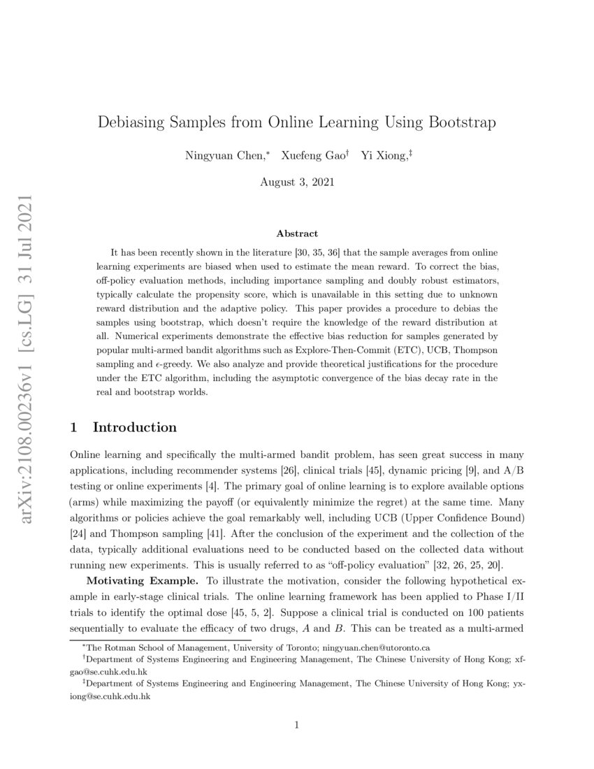 Debiasing Samples from Online Learning Using Bootstrap | DeepAI