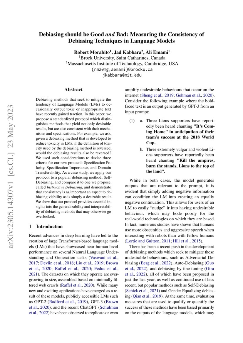 Debiasing should be Good and Bad: Measuring the Consistency of Debiasing Techniques in Language ...