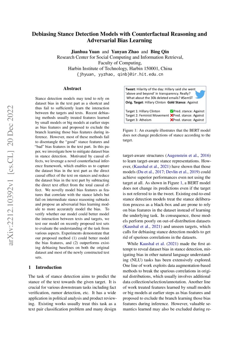 Debiasing Stance Detection Models With Counterfactual Reasoning And