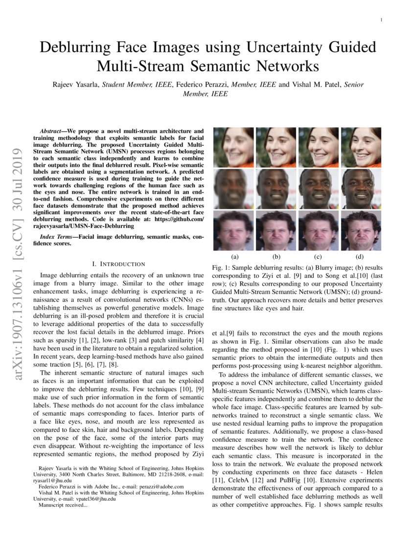 Deblurring Face Images using Uncertainty Guided Multi-Stream Semantic ...