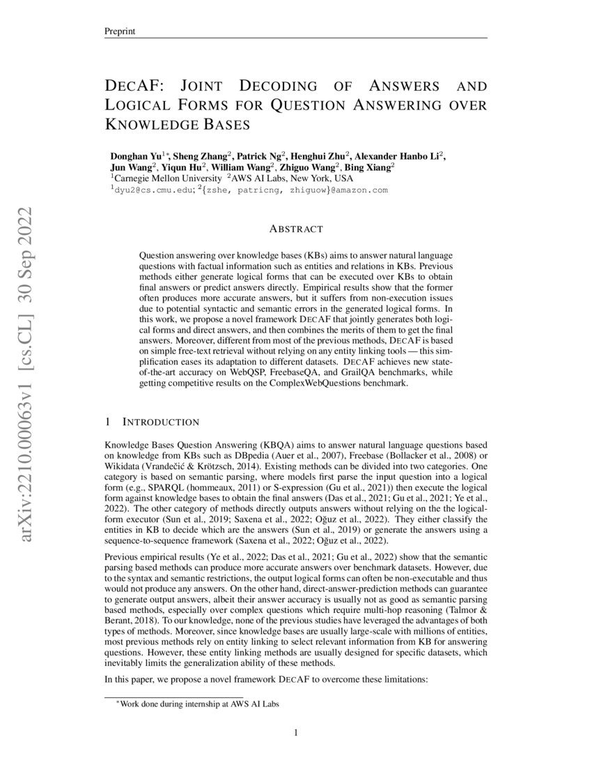 Decaf Joint Decoding Of Answers And Logical Forms For Question