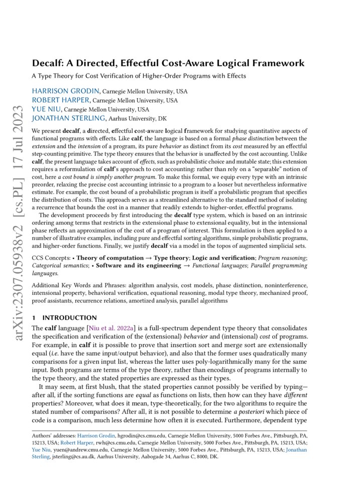 Decalf A Directed Effectful Cost Aware Logical Framework Deepai