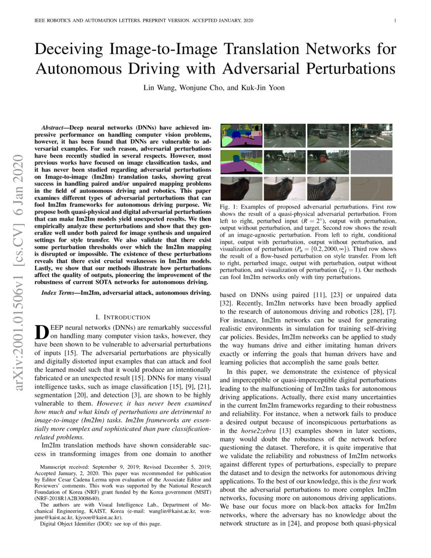 Deceiving Image-to-Image Translation Networks for Autonomous Driving with Adversarial ...