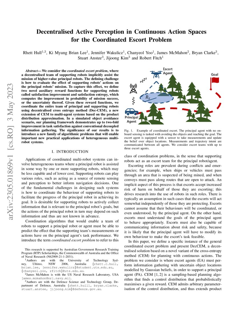 Decentralised Active Perception in Continuous Action Spaces for the Coordinated Escort Problem ...