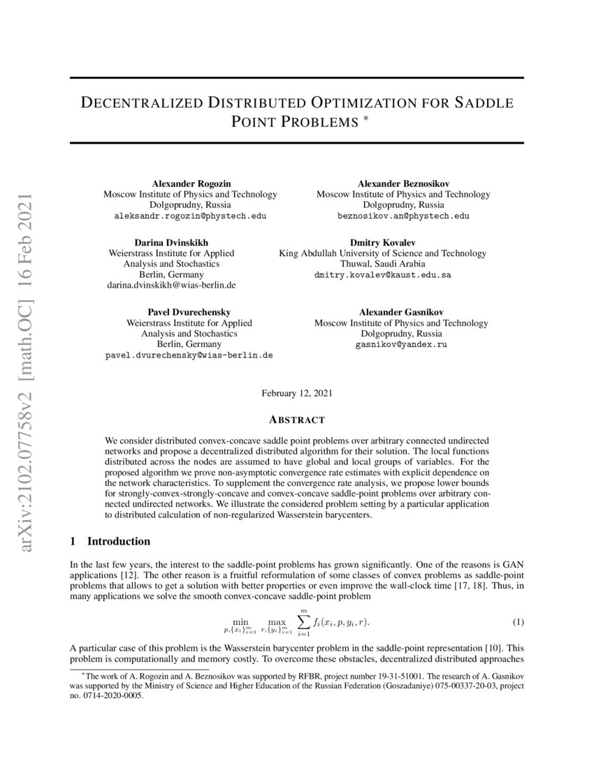 Decentralized Distributed Optimization For Saddle Point Problems Deepai