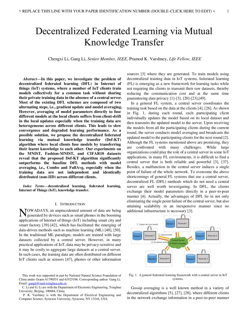 Decentralized Federated Learning via Mutual Knowledge Transfer | DeepAI