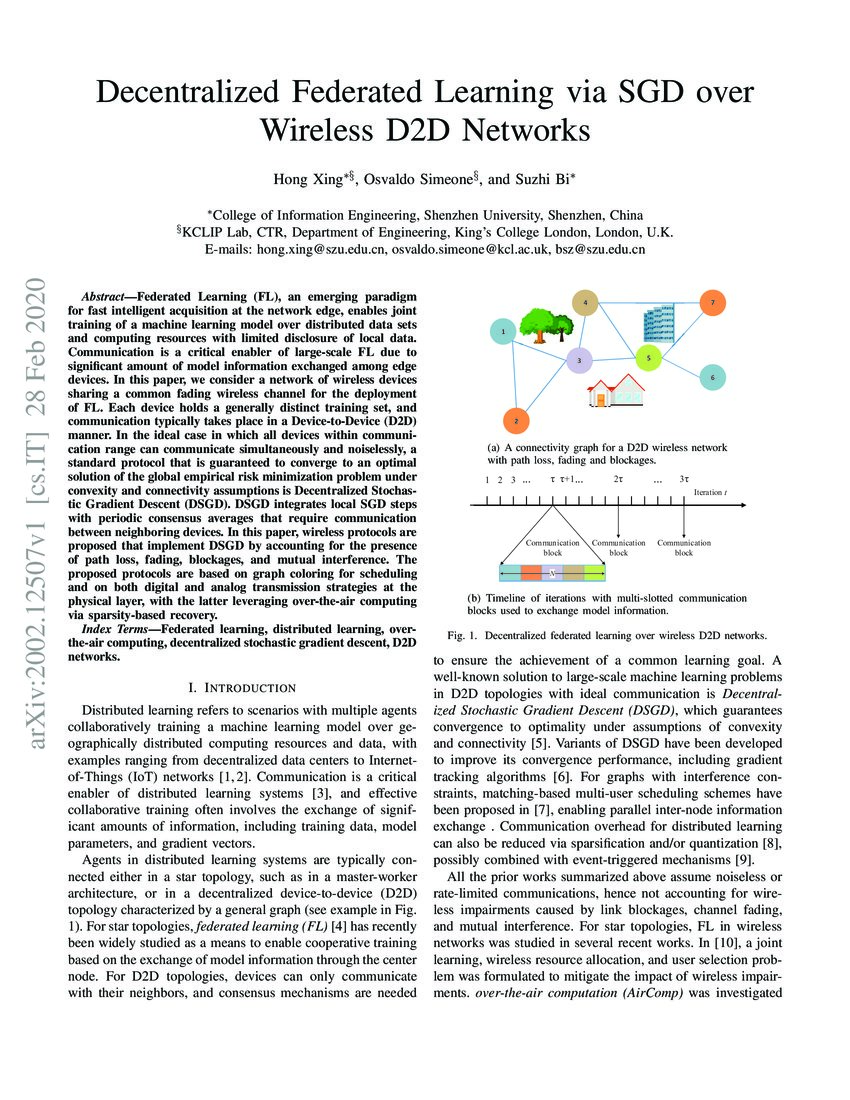 Decentralized Federated Learning via SGD over Wireless D2D Networks | DeepAI
