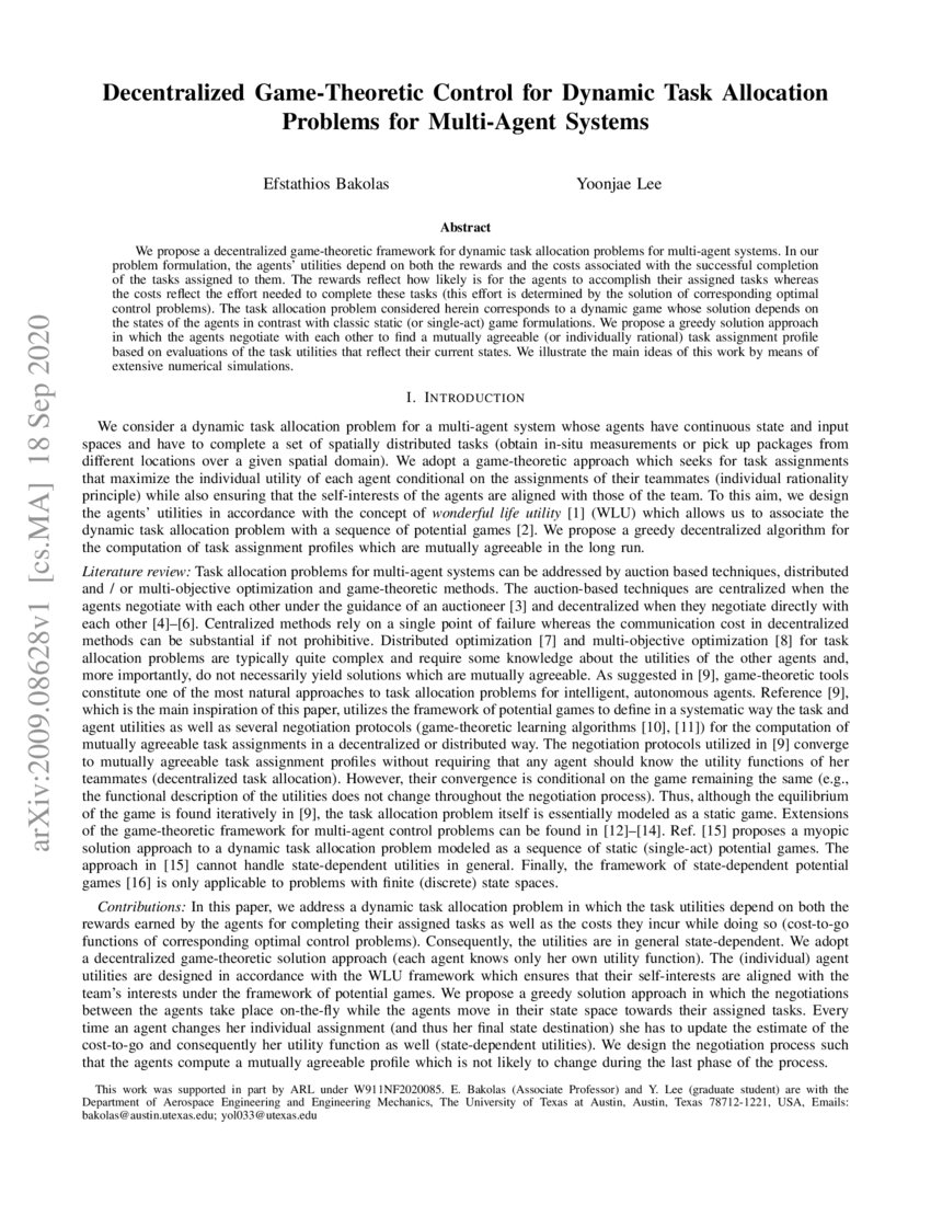 Decentralized Game-Theoretic Control for Dynamic Task Allocation Problems for Multi-Agent ...