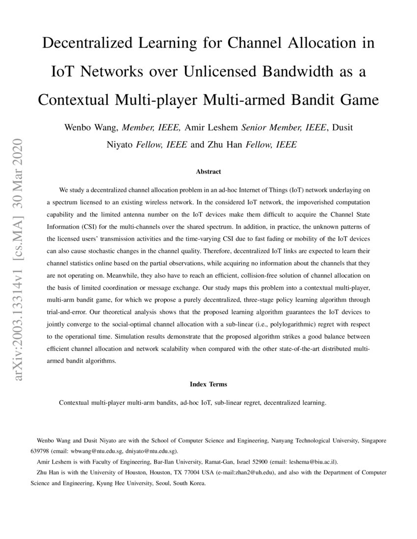 Decentralized Learning for Channel Allocation in IoT Networks over Unlicensed Bandwidth as a ...