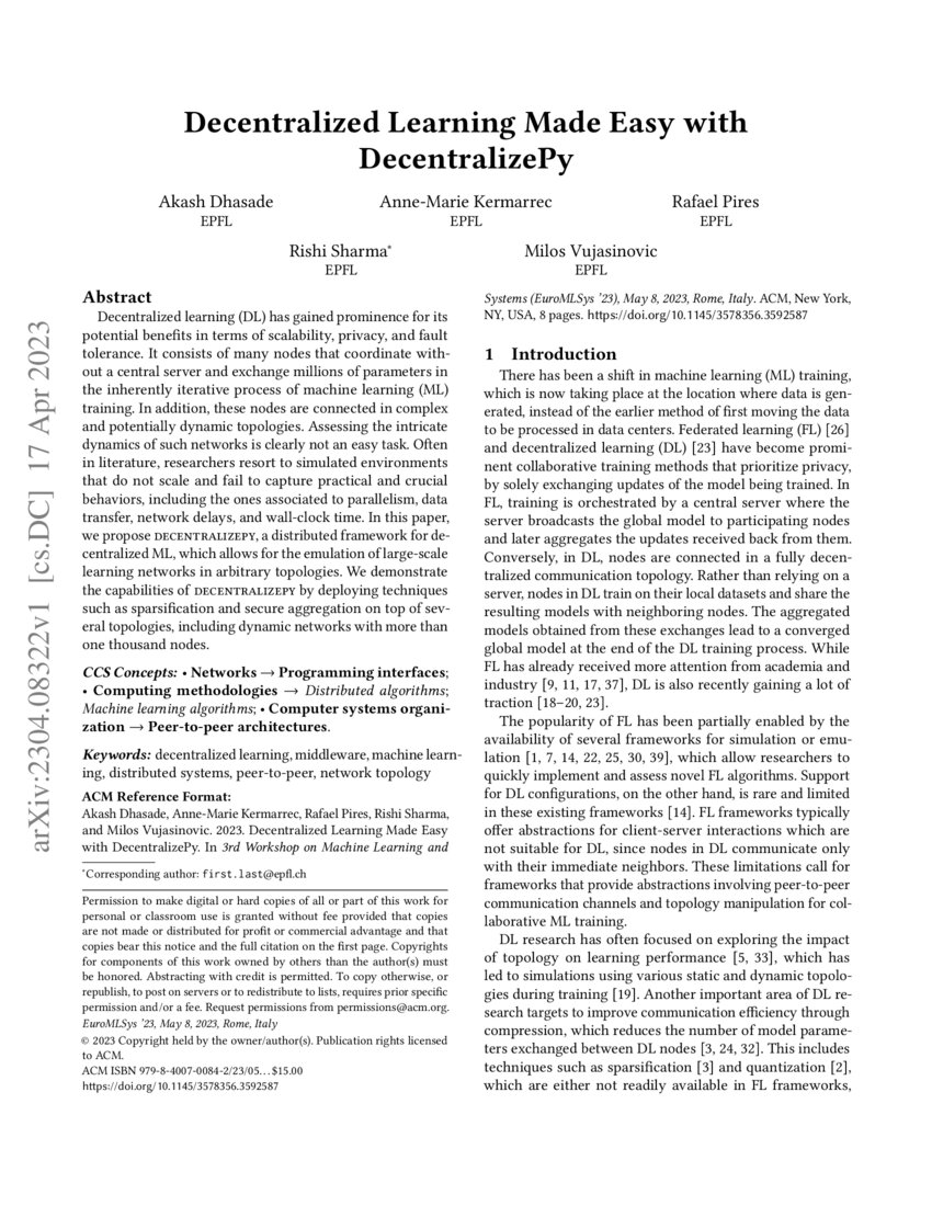 Decentralized Learning Made Easy with DecentralizePy | DeepAI