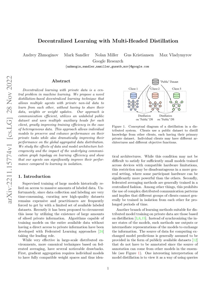 Decentralized Learning with Multi-Headed Distillation | DeepAI