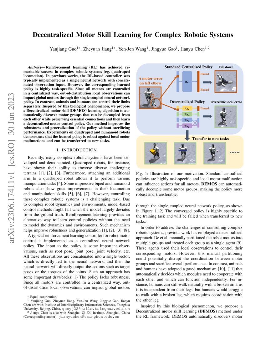 Decentralized Motor Skill Learning for Complex Robotic Systems | DeepAI