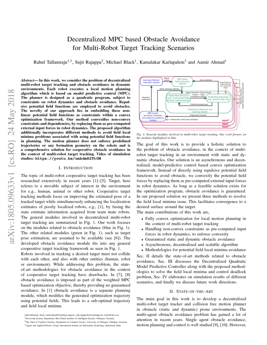 Decentralized MPC based Obstacle Avoidance for Multi-Robot Target Tracking Scenarios | DeepAI