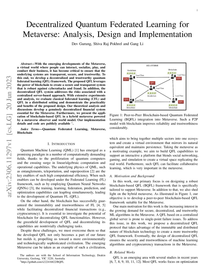 Decentralized Quantum Federated Learning for Metaverse: Analysis, Design and Implementation | DeepAI