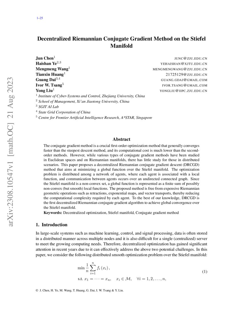 Decentralized Riemannian Conjugate Gradient Method on the Stiefel ... Decentralized Riemannian Conjugate Gradient Method on the Stiefel ...