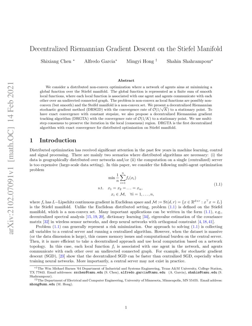 Decentralized Riemannian Gradient Descent on the Stiefel Manifold | DeepAI
