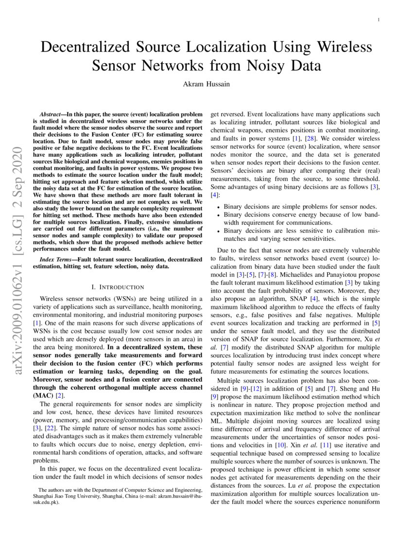 Decentralized Source Localization Using Wireless Sensor Networks From Noisy Data Deepai