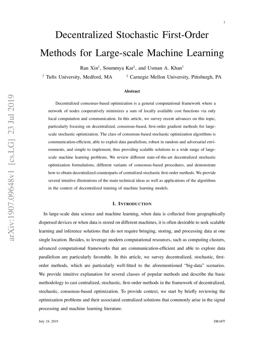 Decentralized Stochastic First Order Methods For Large Scale Machine Learning Deepai