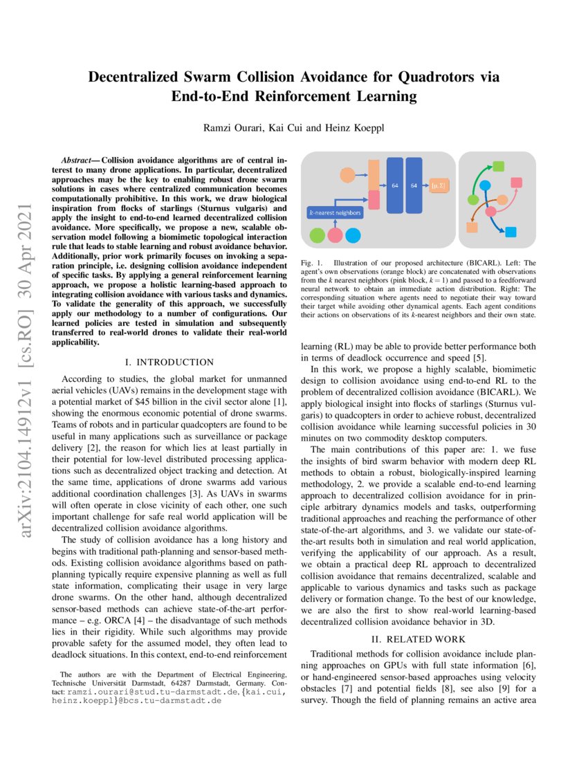 Decentralized Swarm Collision Avoidance for Quadrotors via End-to-End Reinforcement Learning ...