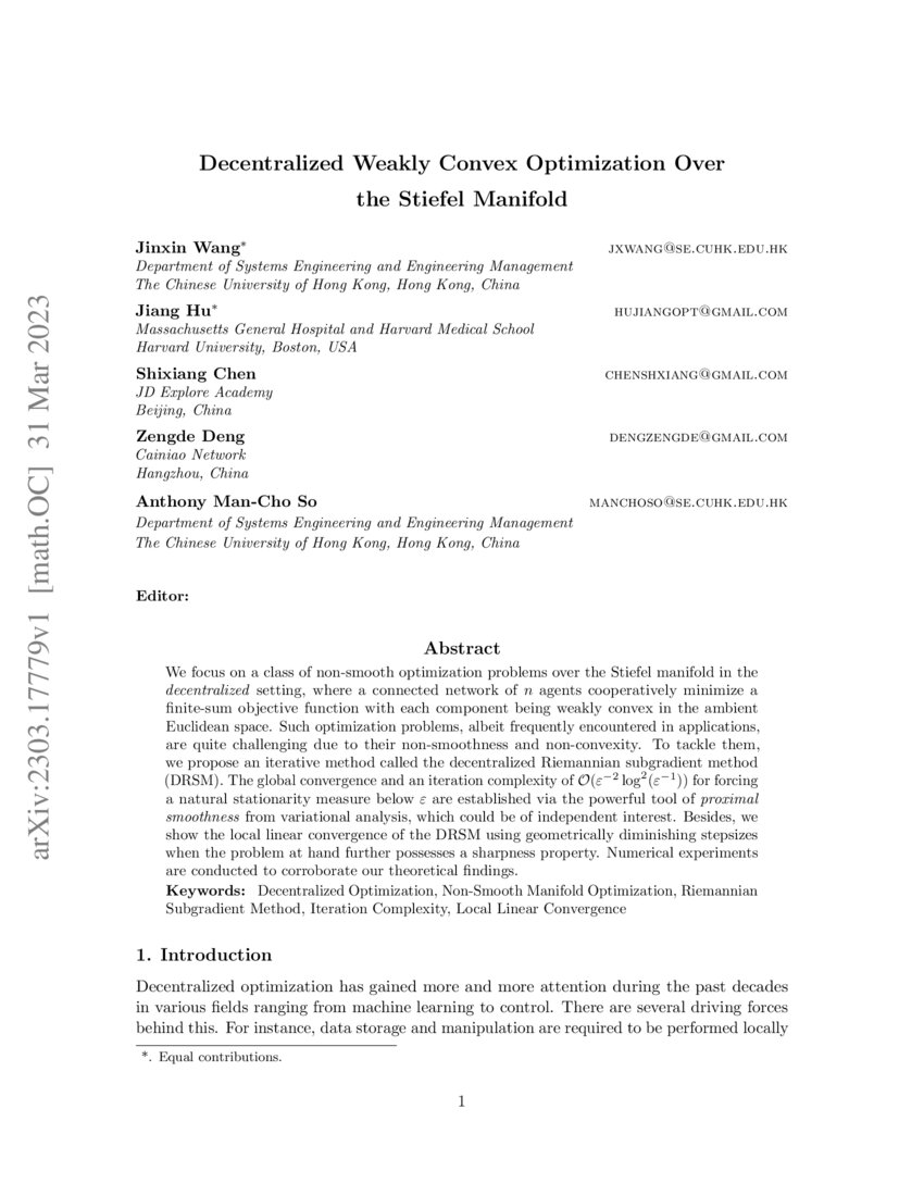 Decentralized Weakly Convex Optimization Over The Stiefel Manifold Deepai