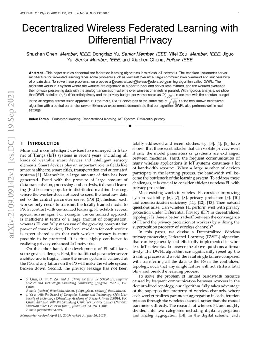 Decentralized Wireless Federated Learning with Differential Privacy ... Decentralized Wireless Federated Learning with Differential Privacy ...