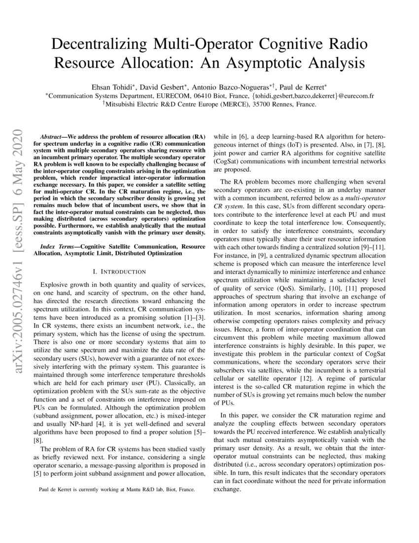 Decentralizing Multi-Operator Cognitive Radio Resource Allocation: An ...