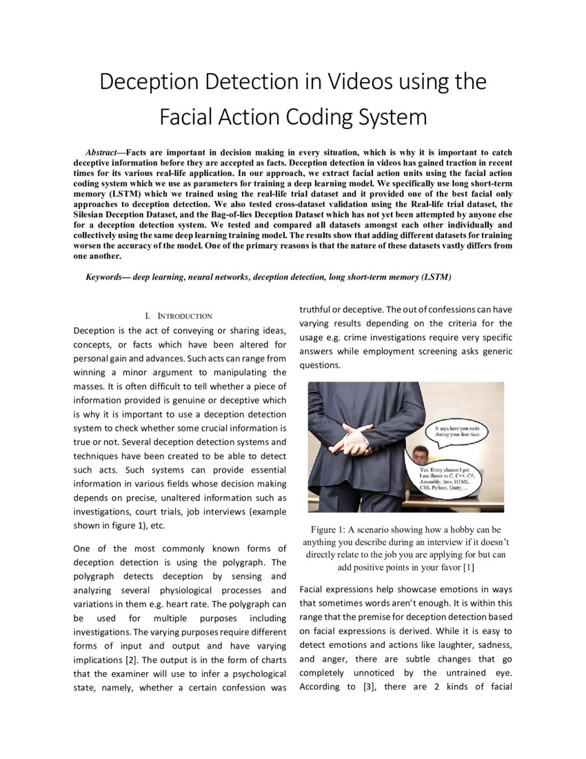 Deception Detection In Videos Using The Facial Action Coding System