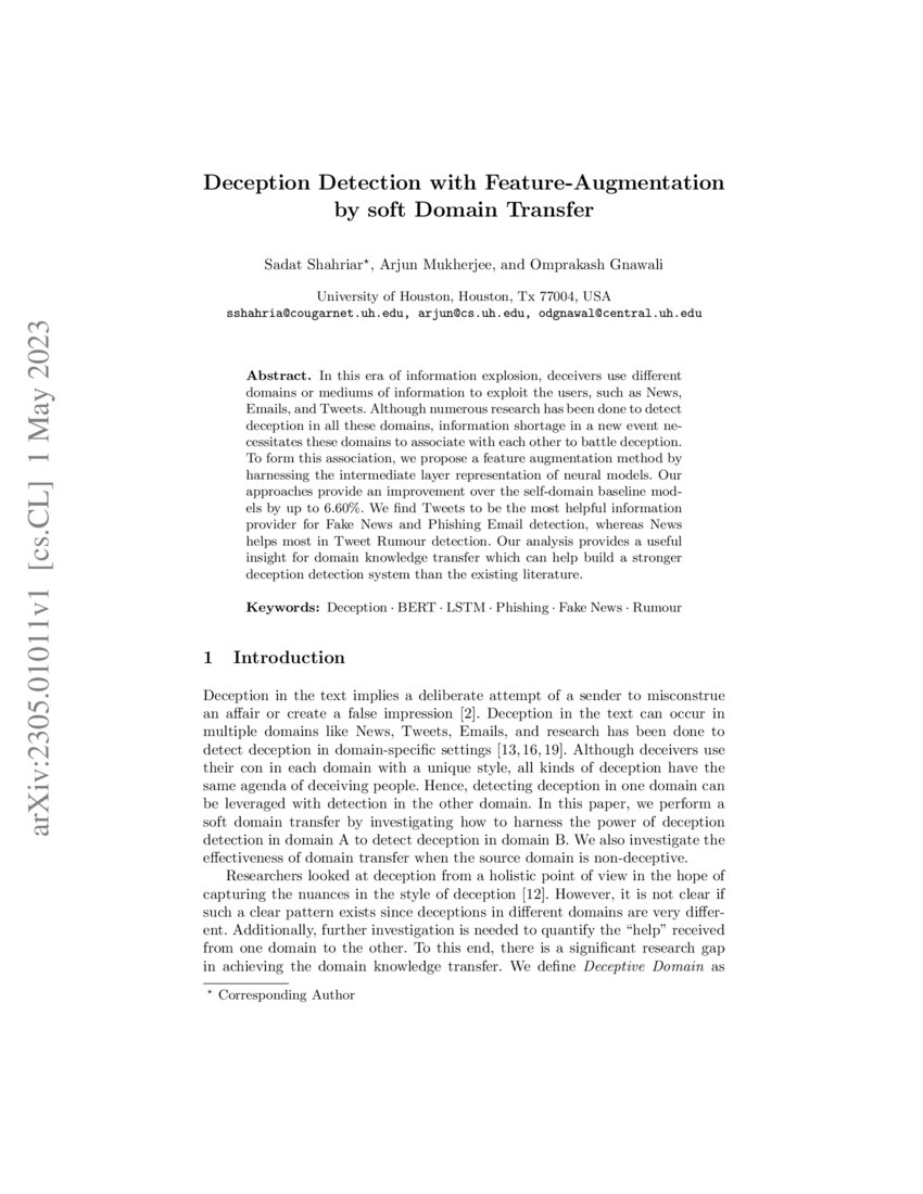 Deception Detection With Feature Augmentation By Soft Domain Transfer