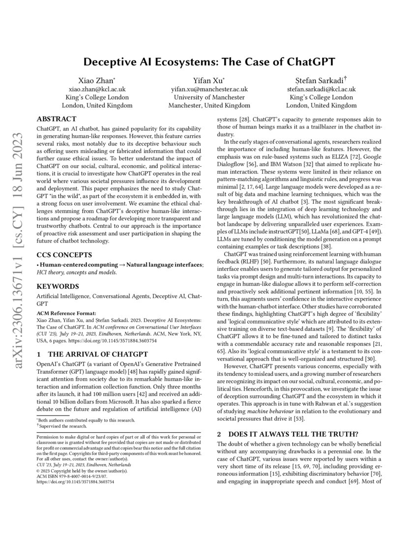 Deceptive AI Ecosystems: The Case of ChatGPT | DeepAI